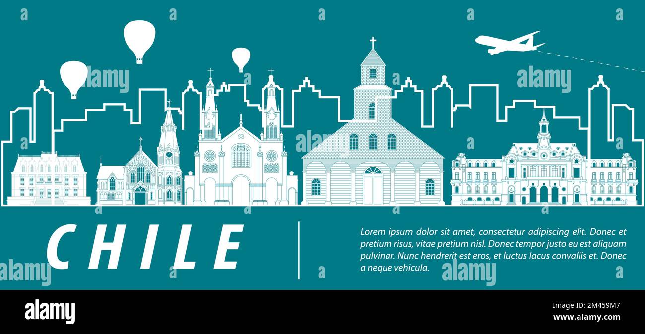 Chile famous landmark silhouette style, vector illustration Stock ...