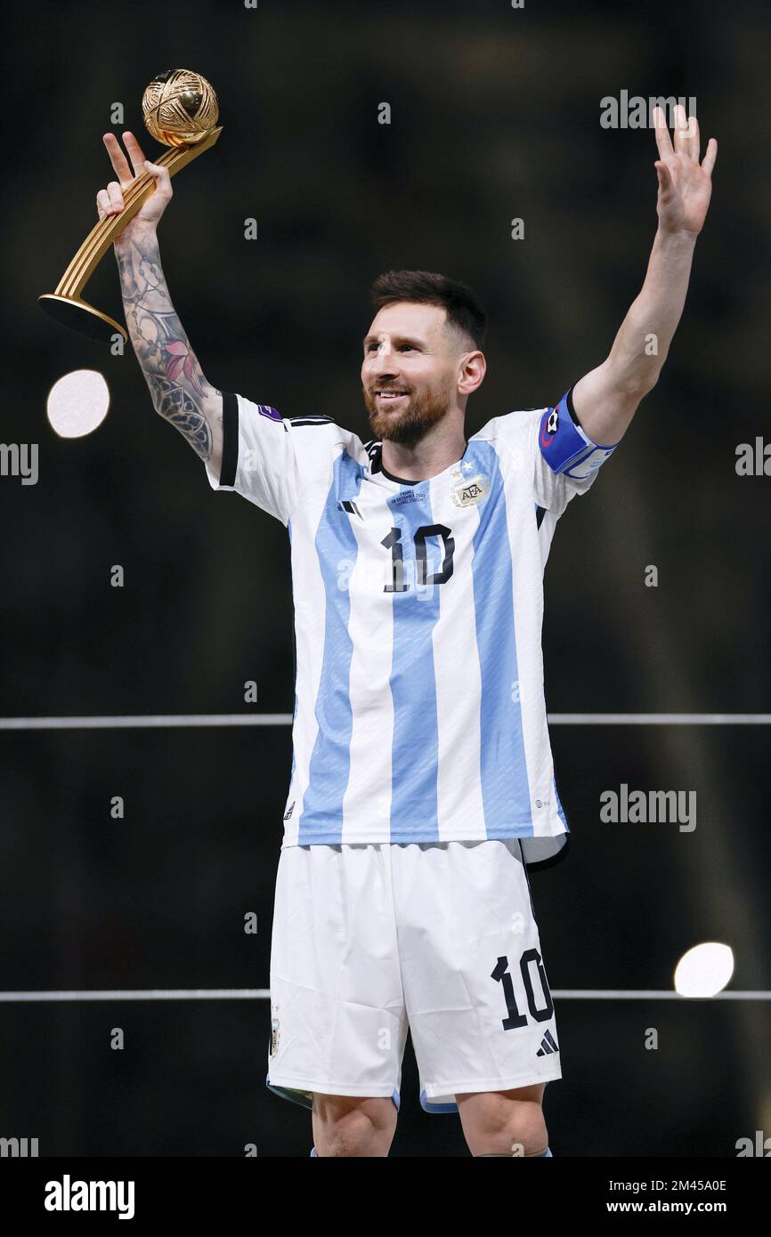 Lusail, Qatar, on Dec. 18, 2022. Argentina's Lionel Messi celebrates ...