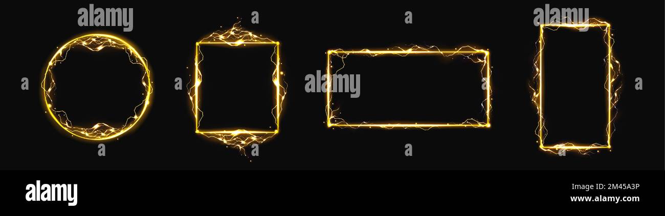 Lightning frames, yellow thunder bolt effect background with electric ...