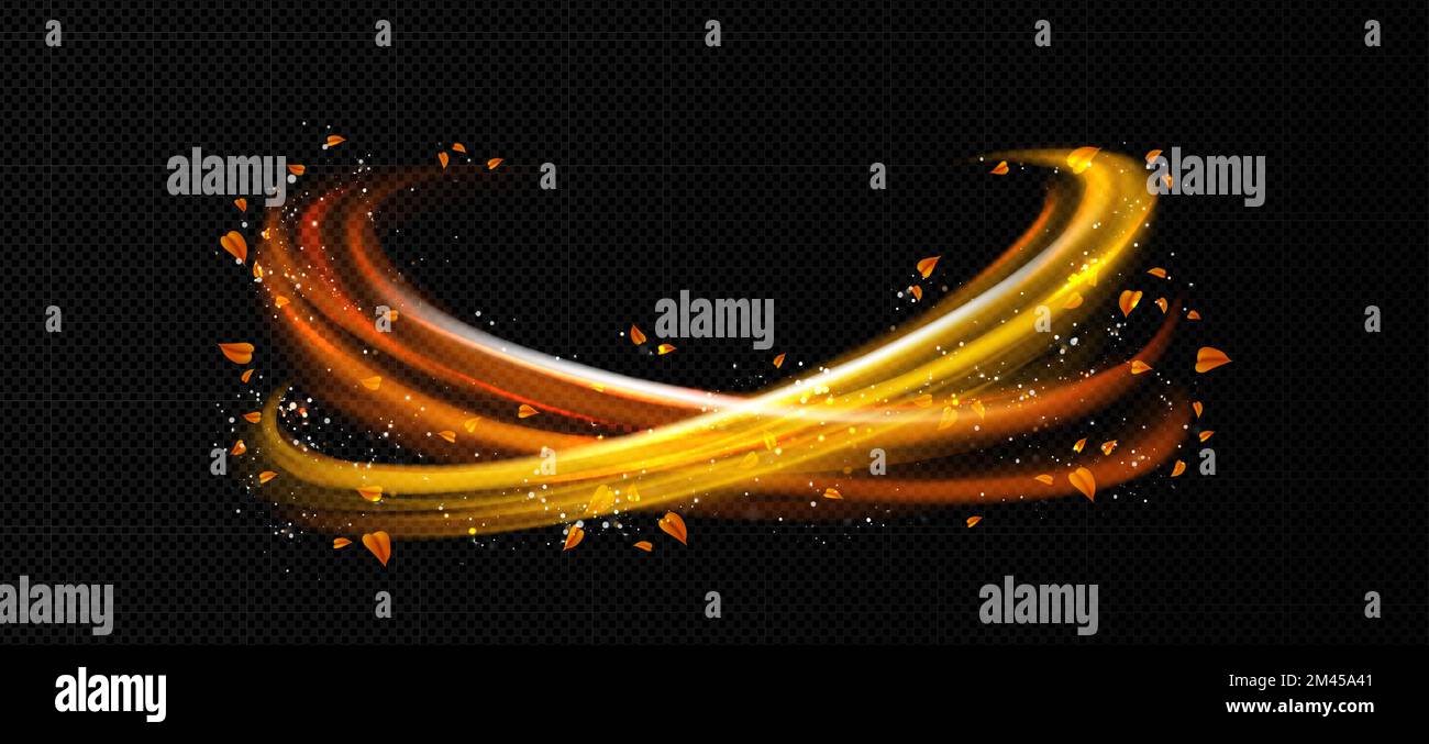 light effect bright twinkle vortex with yellow autumn leaves. Wind ...