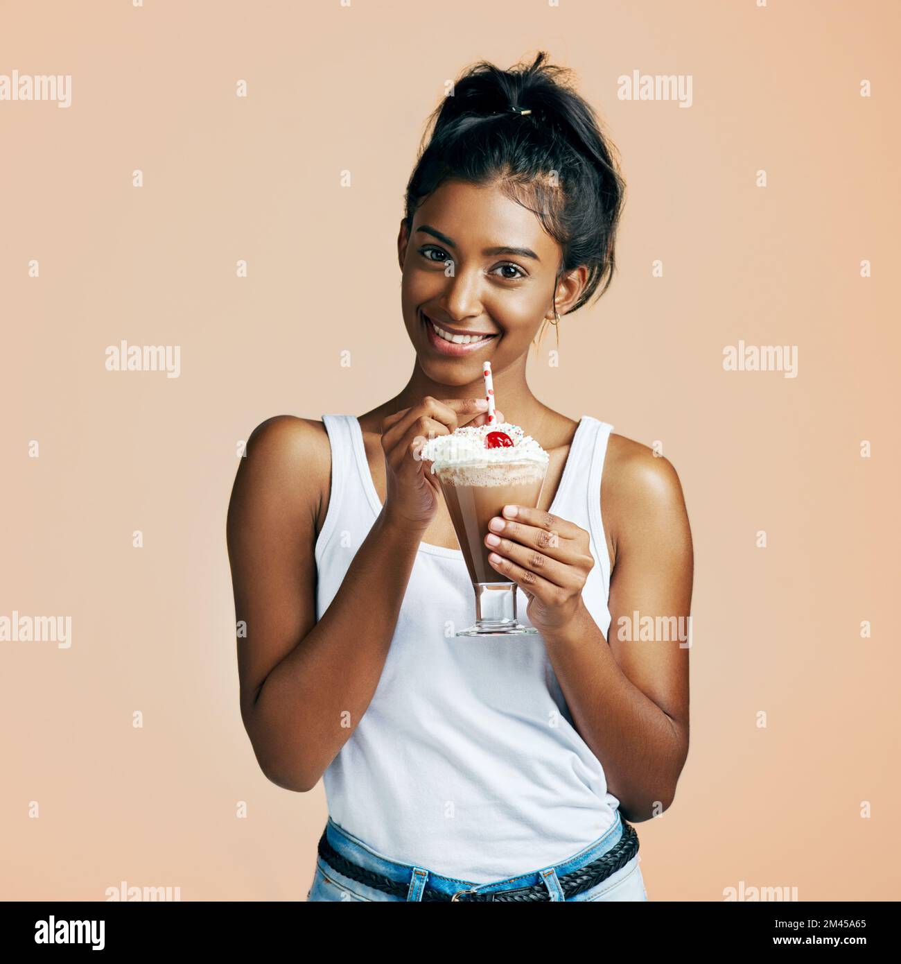 Lady drinking milkshake hi-res stock photography and images - Alamy