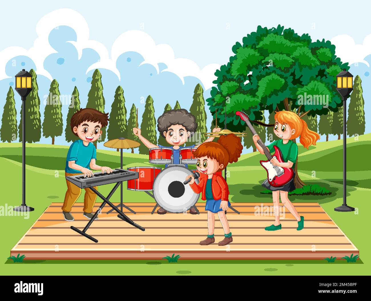 Kids playing music in the park illustration Stock Vector Image & Art ...