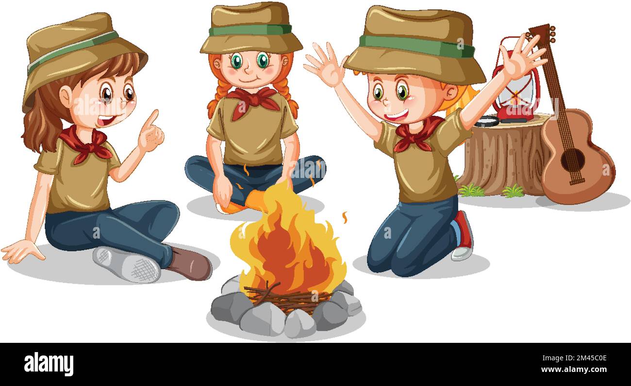 Camping kids in cartoon style illustration Stock Vector Image & Art - Alamy