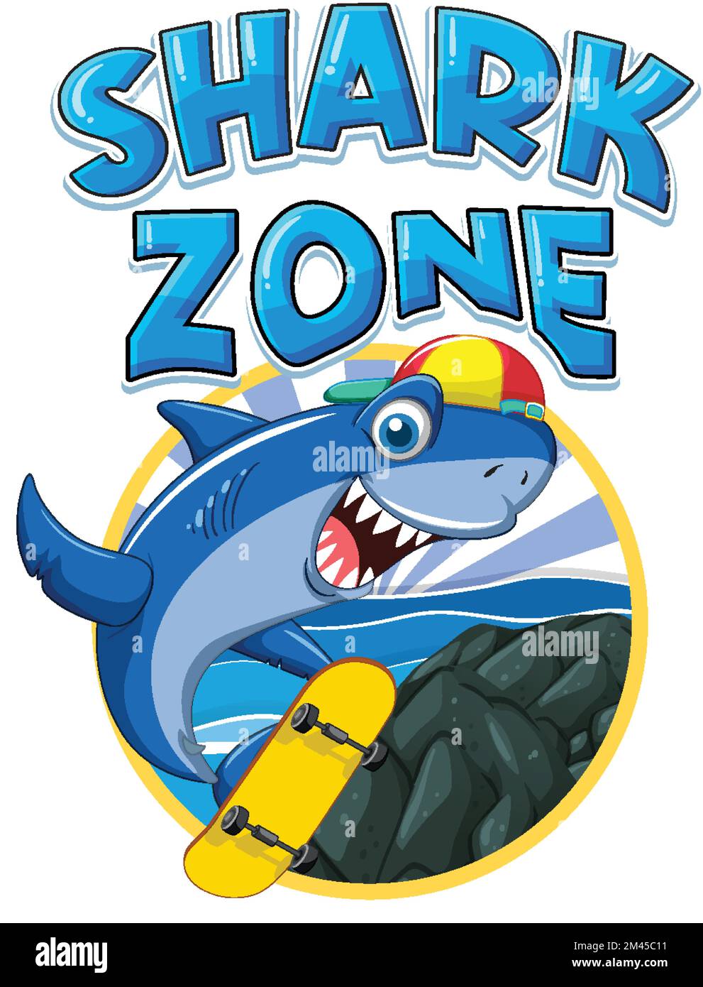 Shark zone icon with shark cartoon character illustration Stock Vector ...