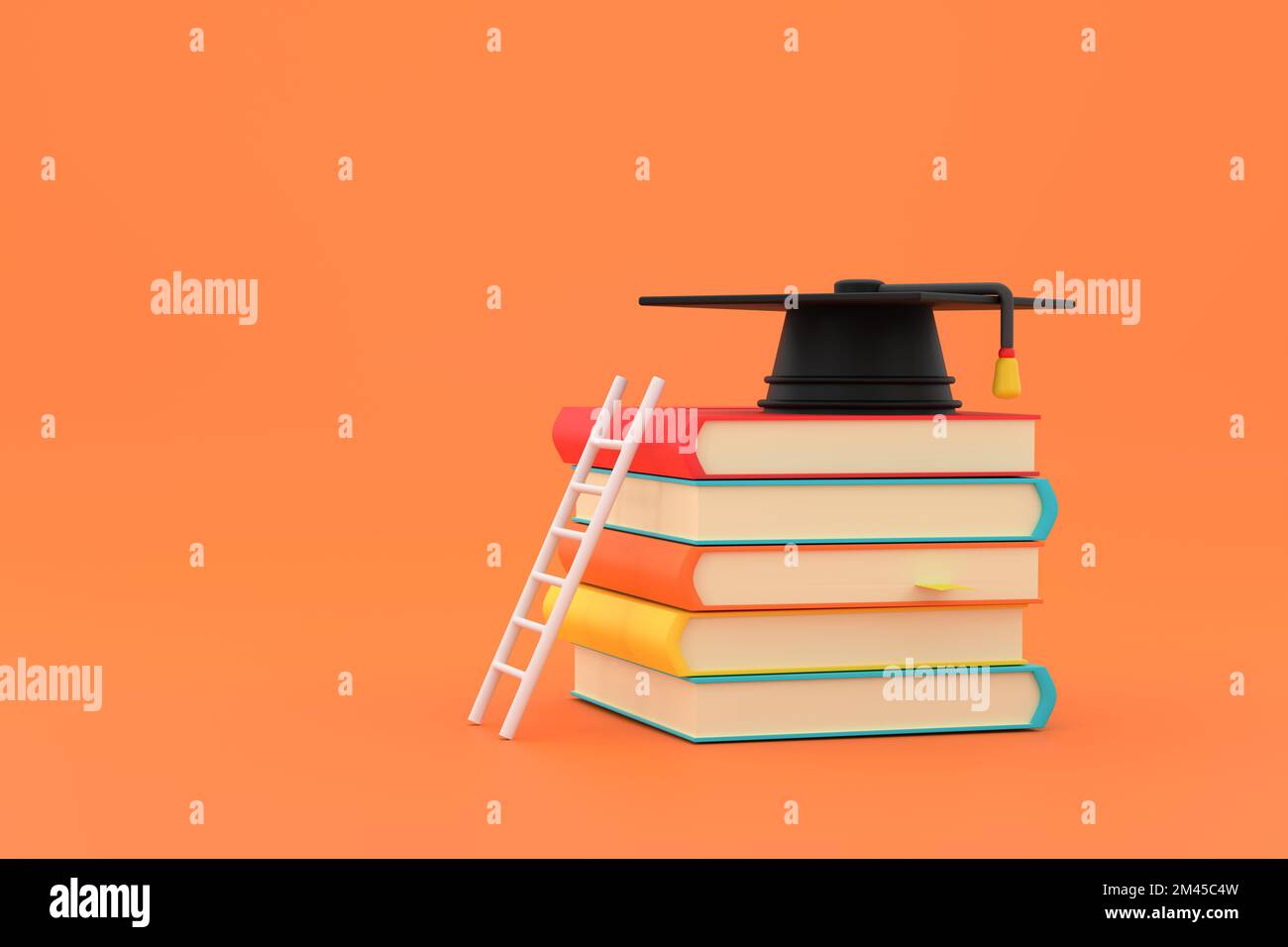 3D About Education Featuring a Ladder Resting Against a Pile of Books ...
