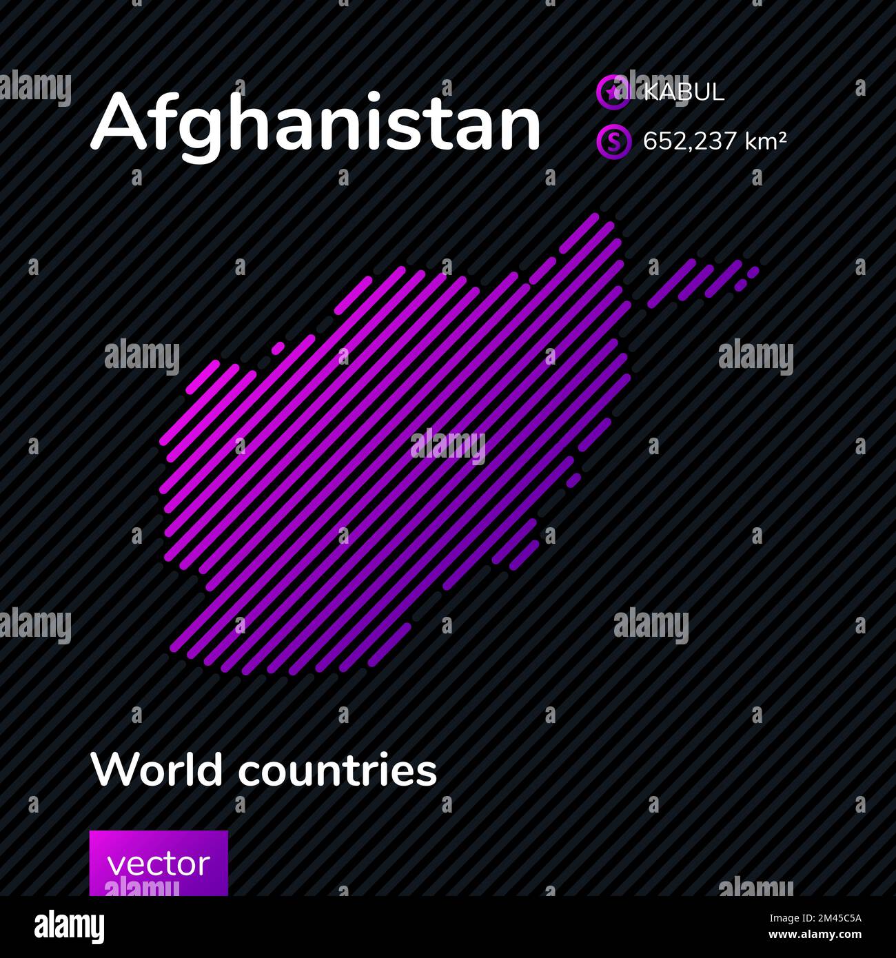 Afghanistan map. Vector stylized striped map in violet and black colors ...