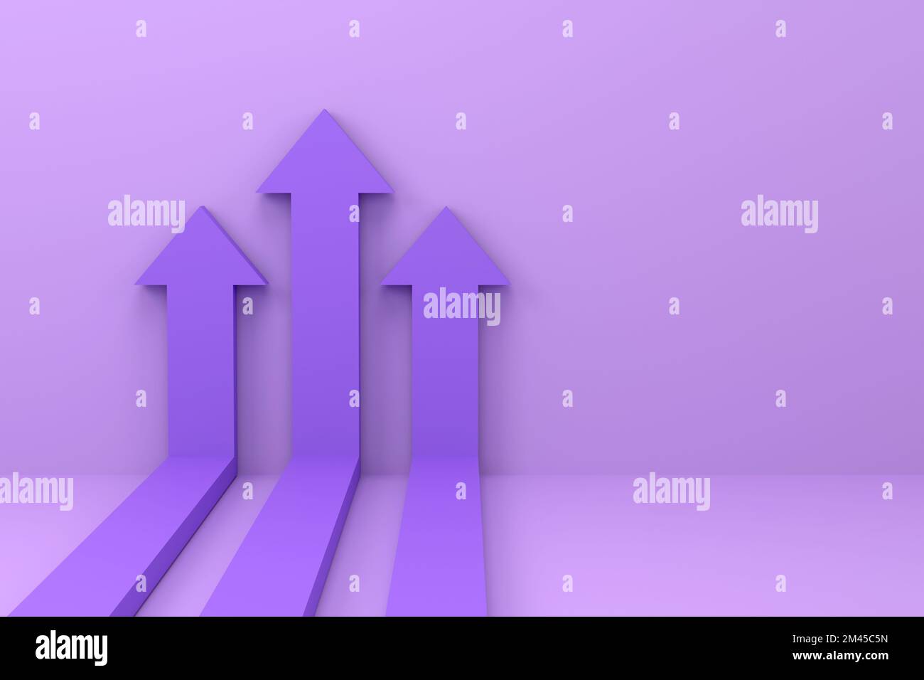3D. purple arrows rising on the wall, growth chart or graph investment ...