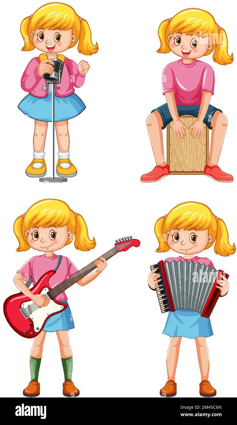 Set of kids playing different musical instrument illustration Stock ...