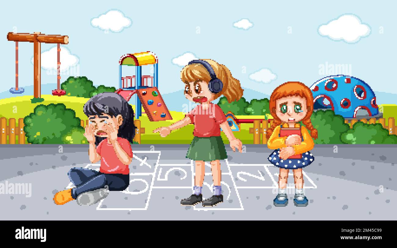 School bullying with student cartoon characters illustration Stock ...