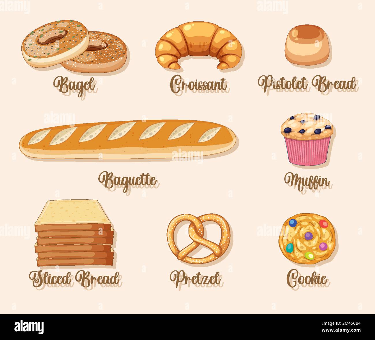 Set of bread and pastry bakery products illustration Stock Vector Image ...