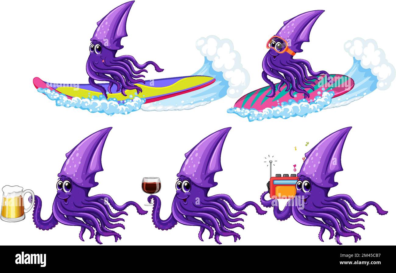 Squid cartoon characters set illustration Stock Vector Image & Art - Alamy