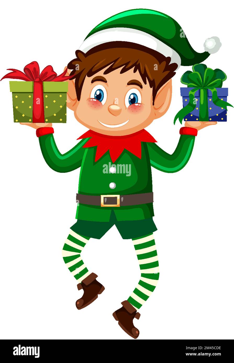 Little elf holding Christmas gift illustration Stock Vector Image & Art ...