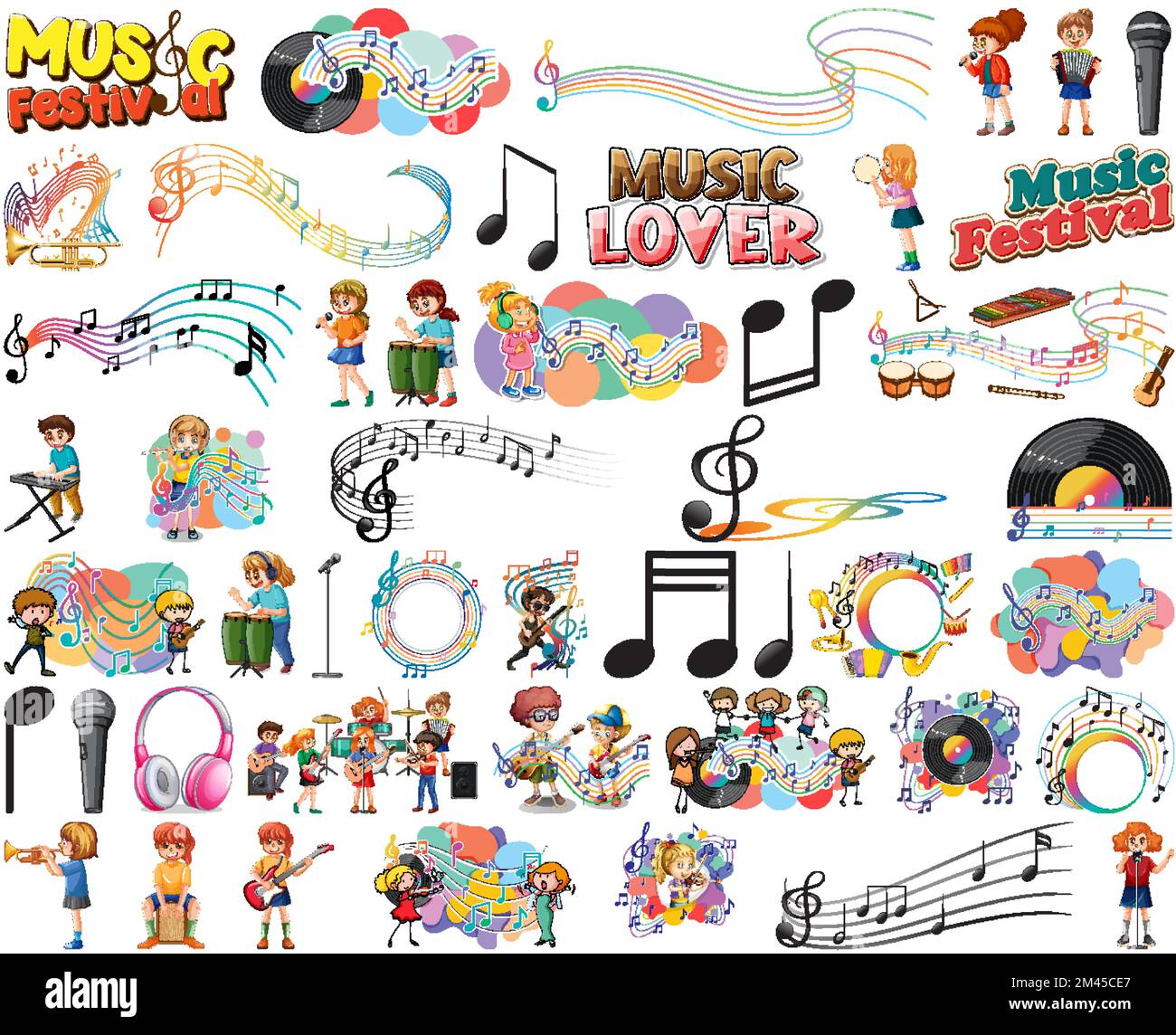 Kids musical instruments and music symbols set illustration Stock ...