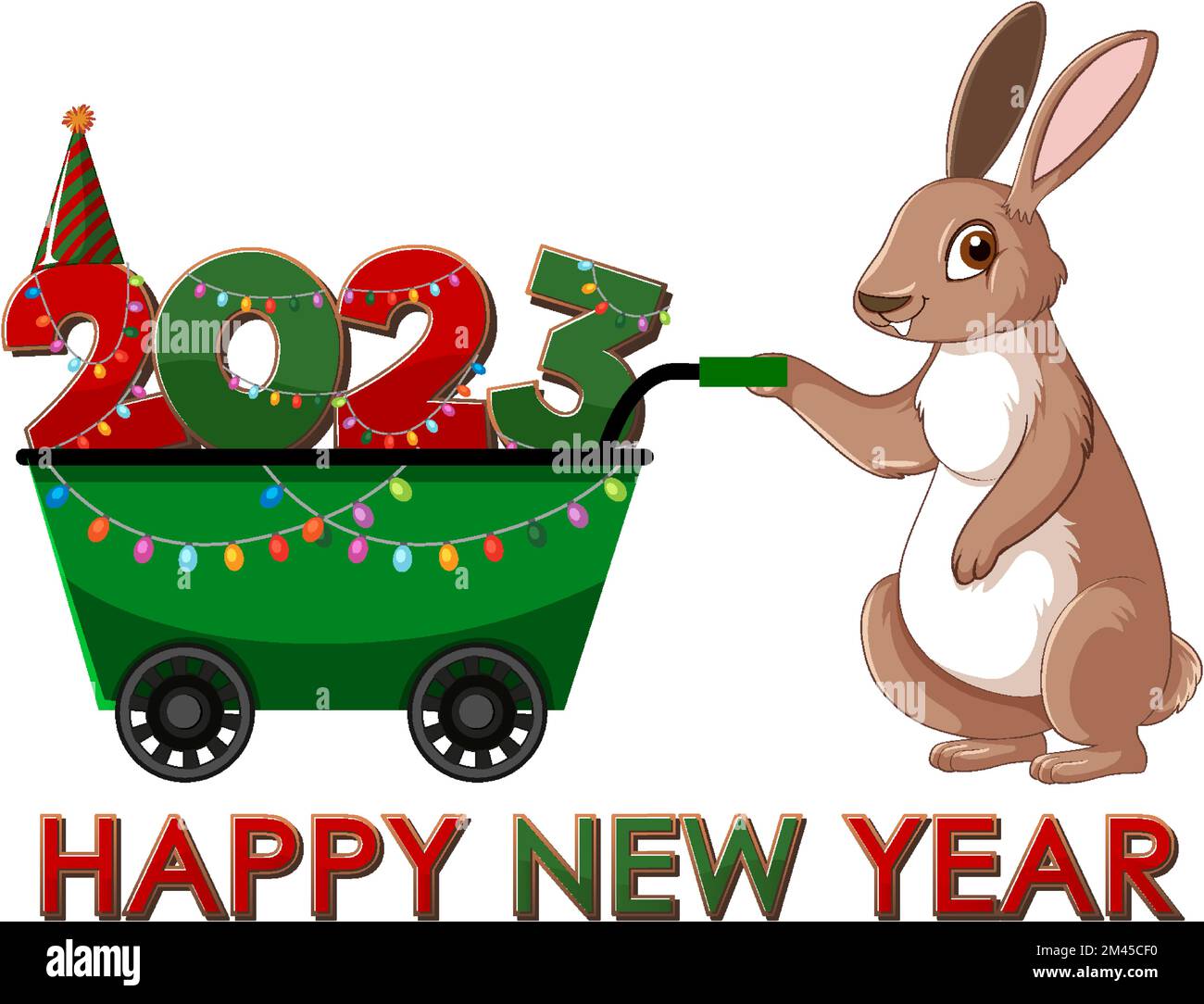 Happy New Year text with cute rabbit for banner design illustration ...
