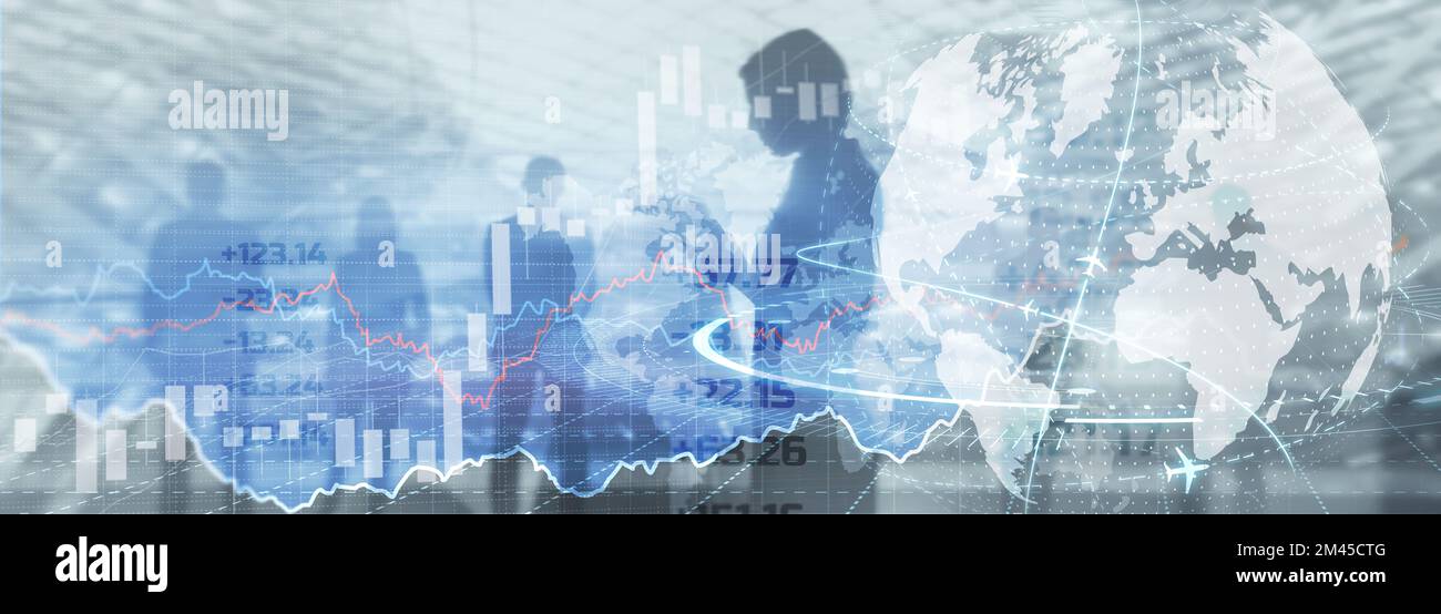 Global stock market trading. Background with 3D model of the globe ...