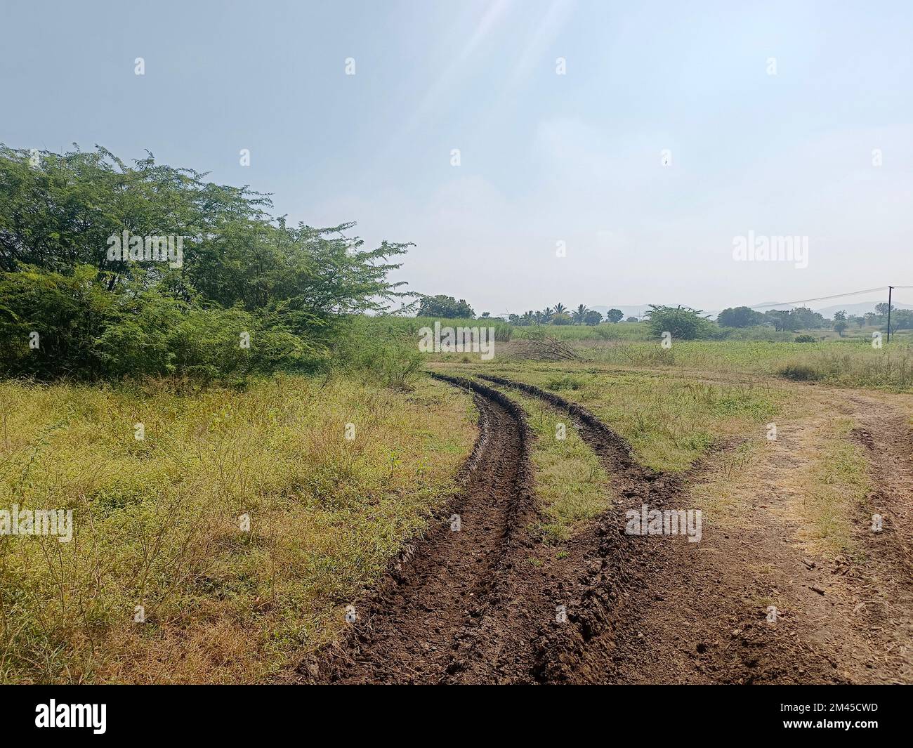 View of Indian Village Road - Mud Road connected to the countryside area, farmland in the both ...