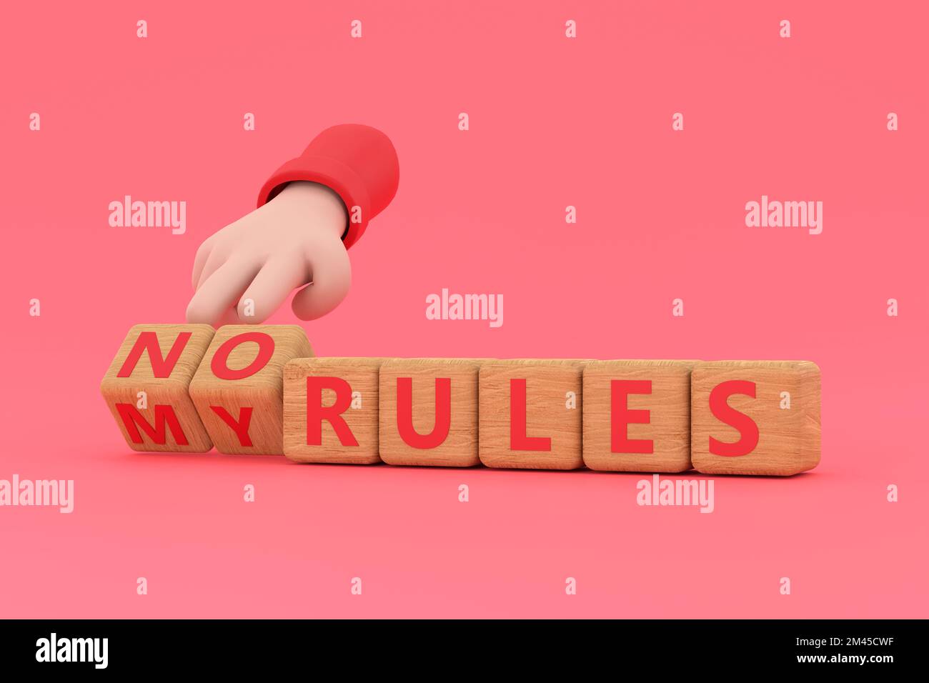 3d. Hand turns dice and changes the expression no rule to my rules Stock Photo - Alamy