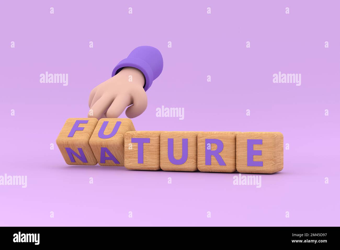 3d. Hand turns dice and changes the word "future" to "nature Stock ...