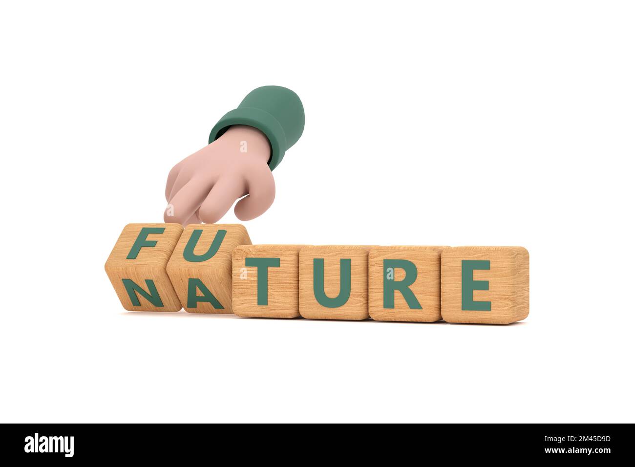 3d. Hand turns dice and changes the word "future" to "nature Stock ...