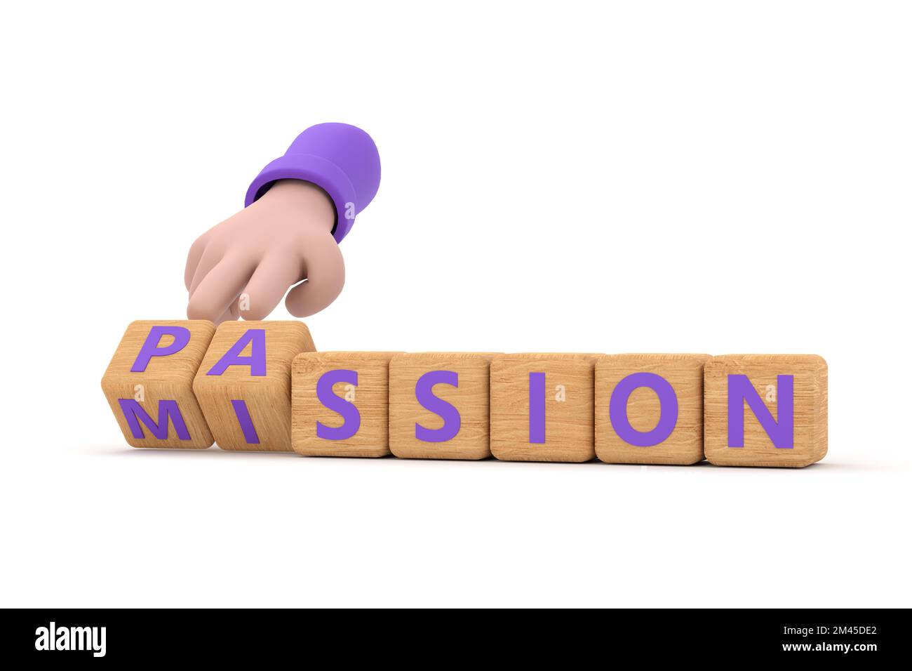 3d. Hand turns dice and changes the word "passion" to "mission Stock ...