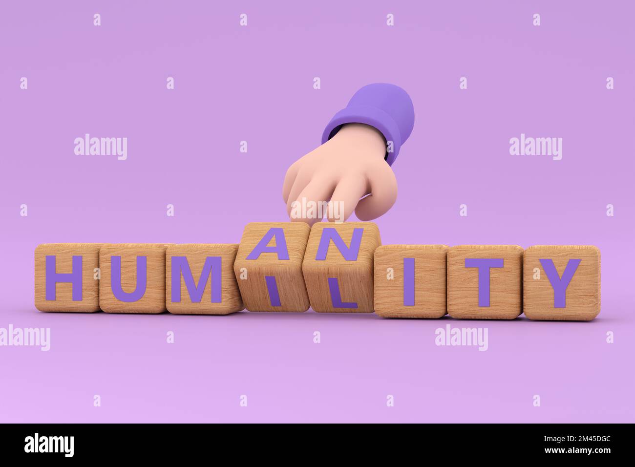 3d. Hand turns dice and changes the word " humanity" to "humility Stock ...