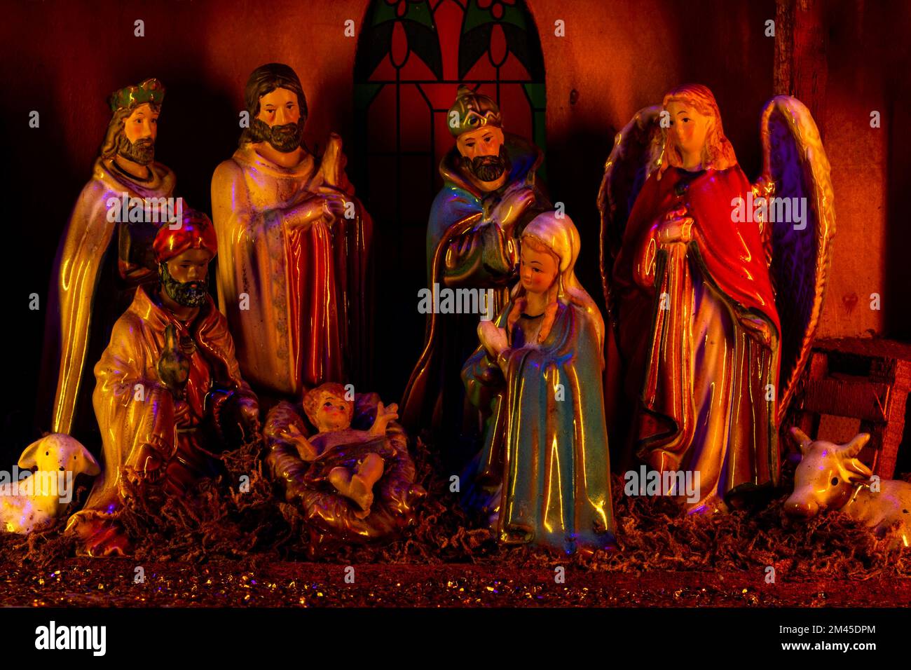 Nativity of Jesus. Religious Christmas scene of baby Jesus in the ...