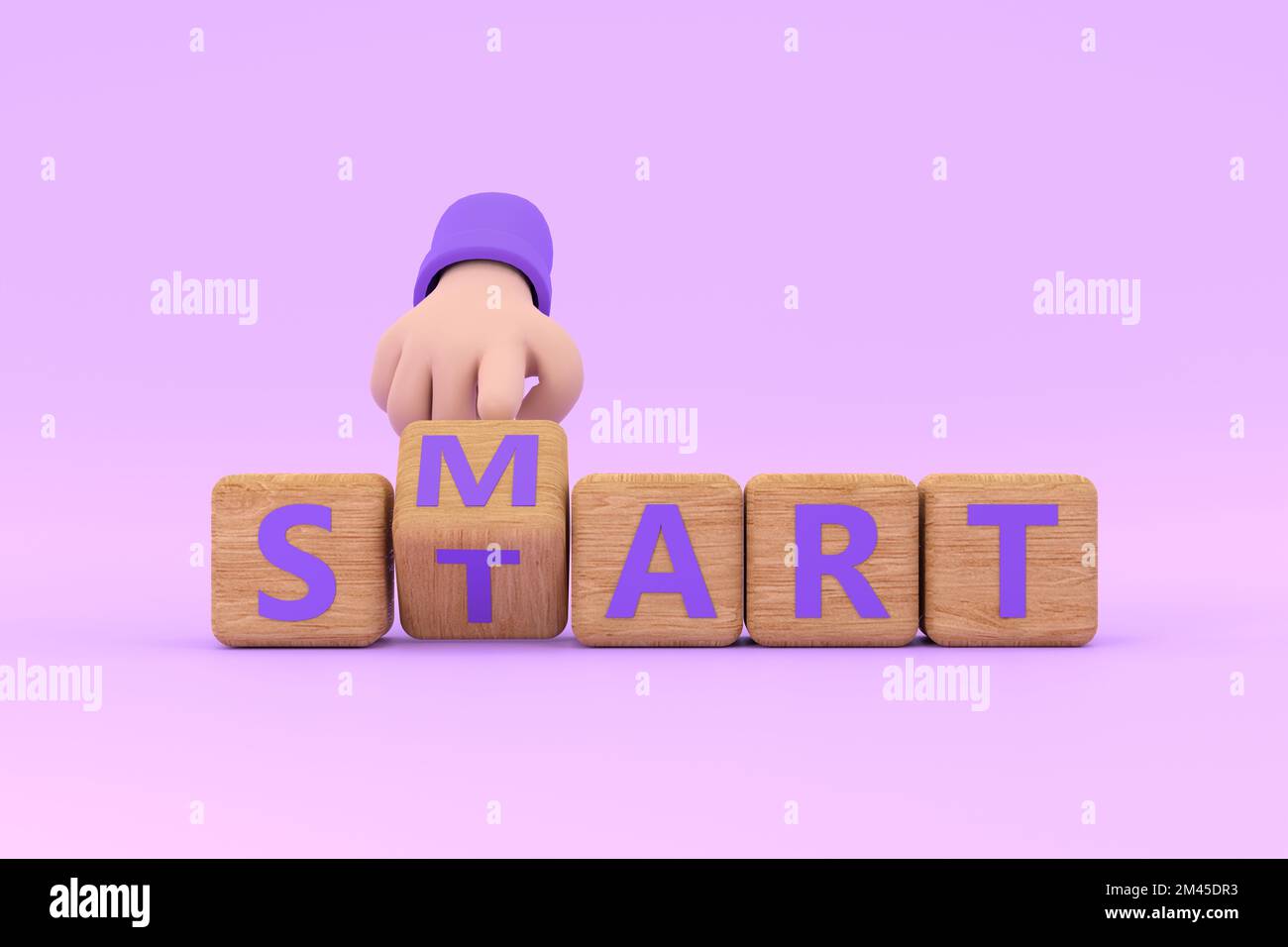 3d. Hand turns dice and changes the word "smart" to "start Stock Photo ...