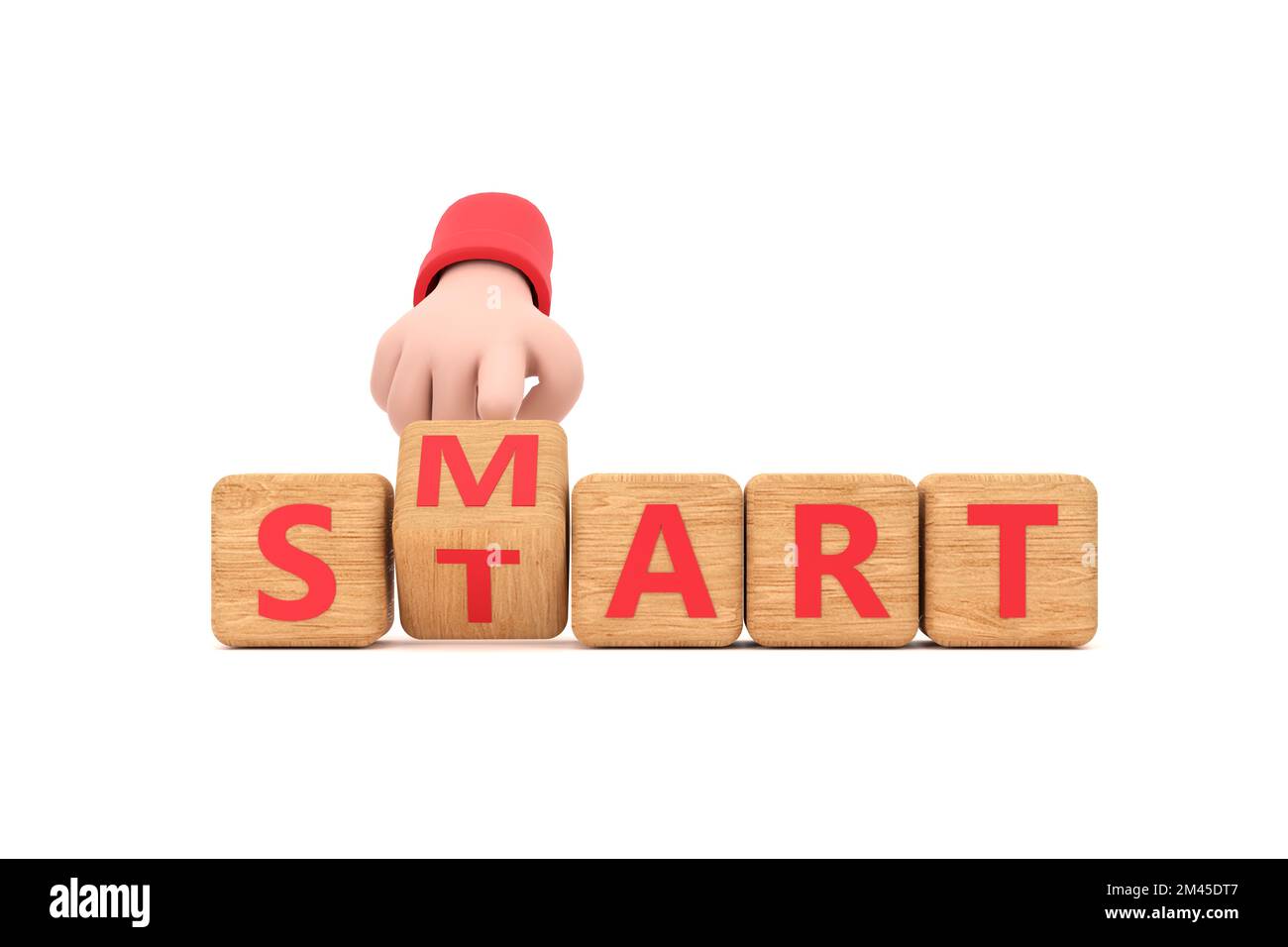 3d. Hand turns dice and changes the word "smart" to "start Stock Photo ...