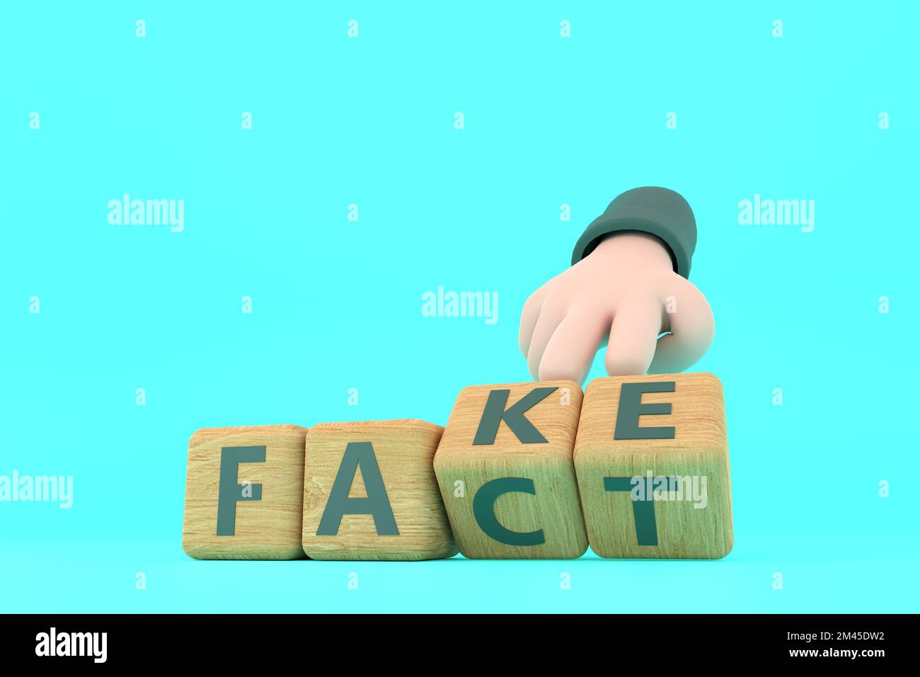 3d. Hand turns dice and changes the word "fake" to "fact Stock Photo ...