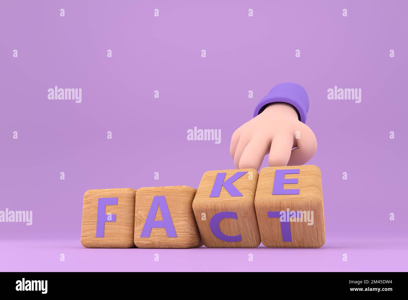 3d. Hand turns dice and changes the word "fake" to "fact Stock Photo ...
