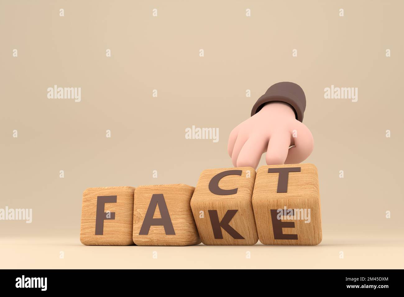 3d. Hand turns dice and changes the word "fake" to "fact Stock Photo ...