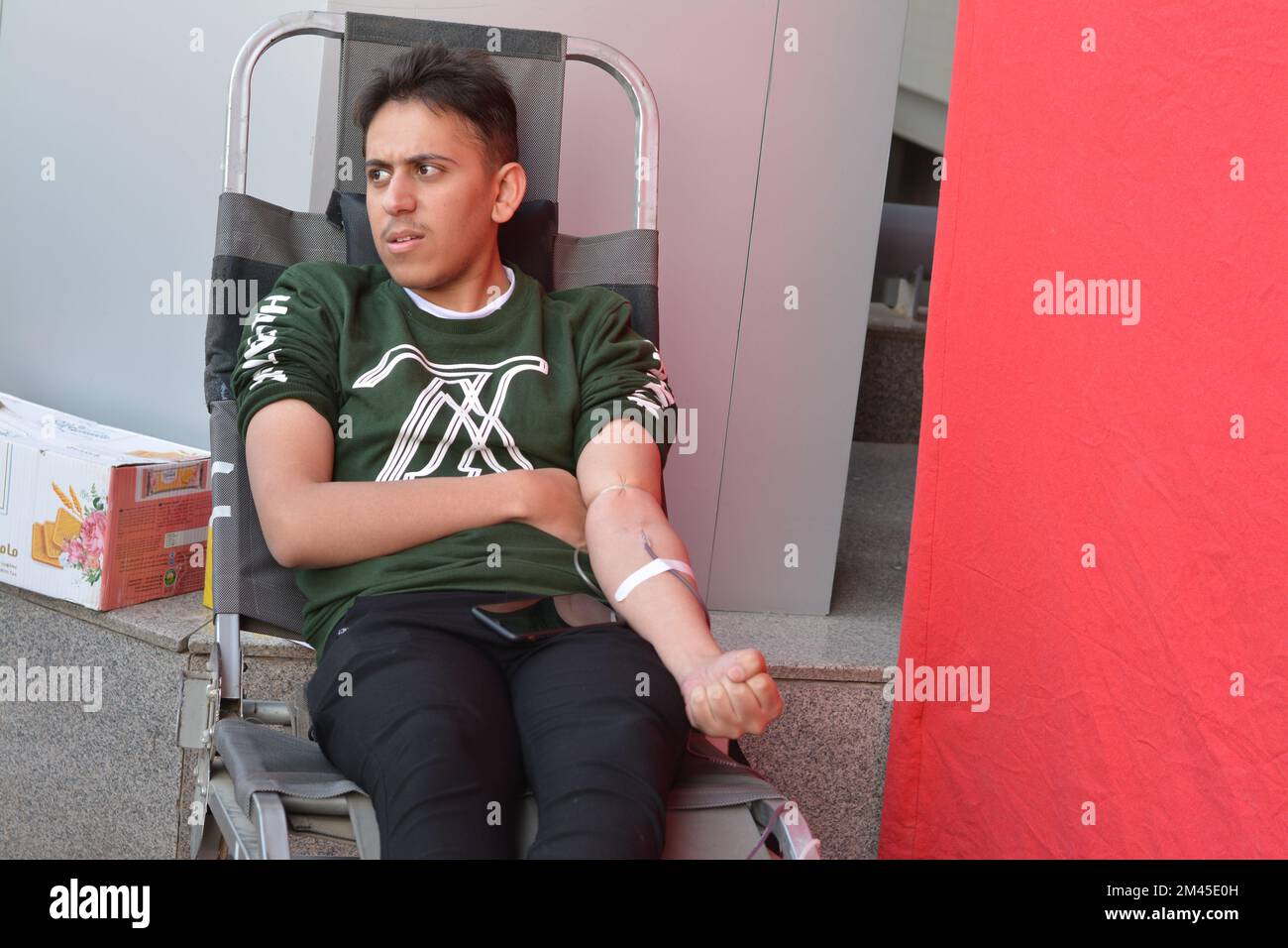 Cairo, Egypt, December 15 2022: blood volunteer donor during a blood ...