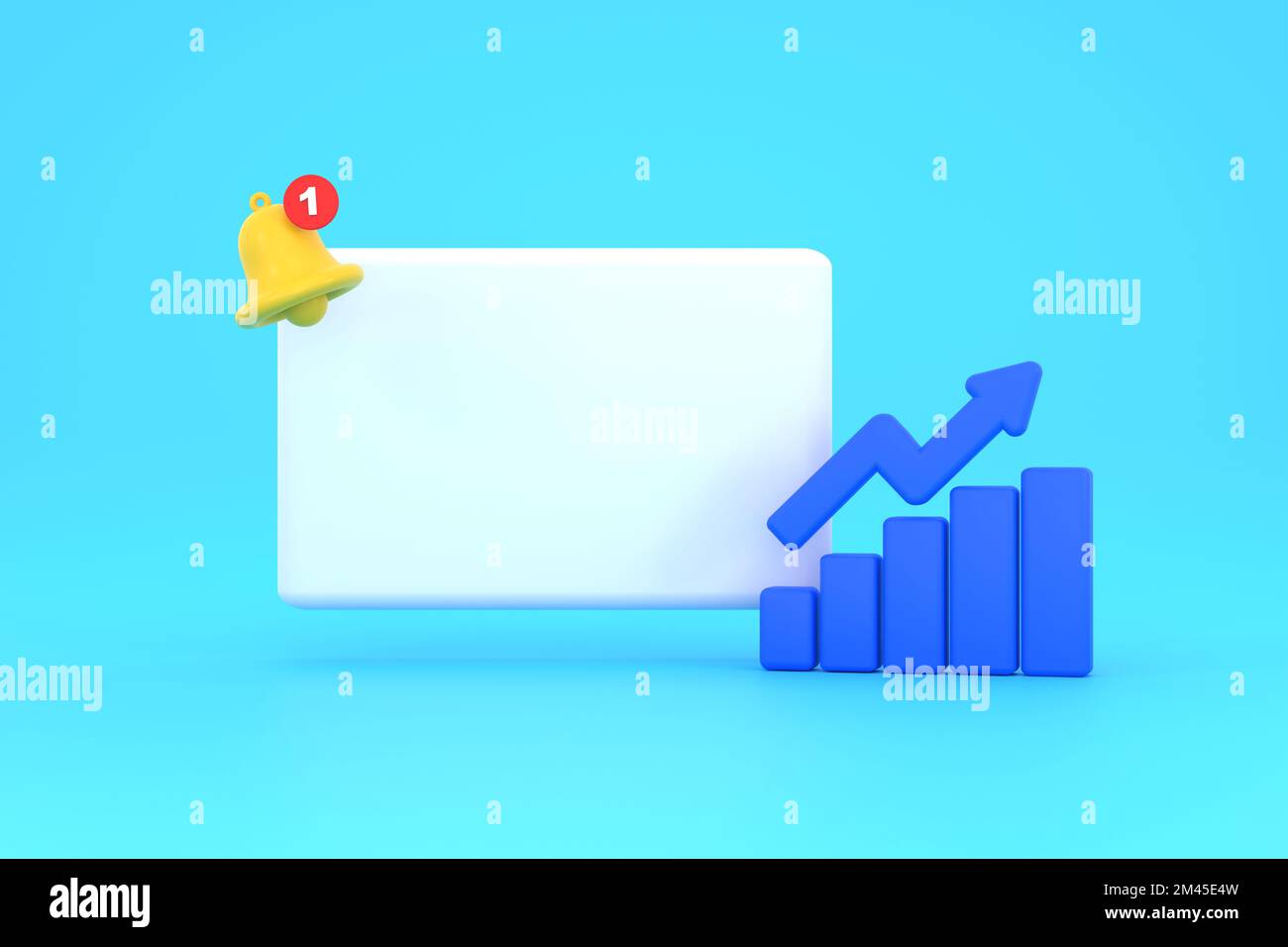 3D. Empty reminder pop up, notification bell icon with graph Stock ...