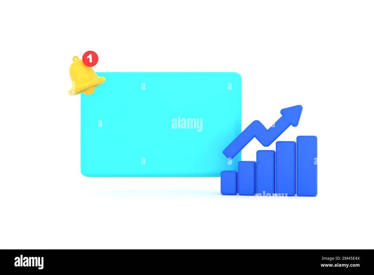 3D. Empty reminder pop up, notification bell icon with graph Stock ...