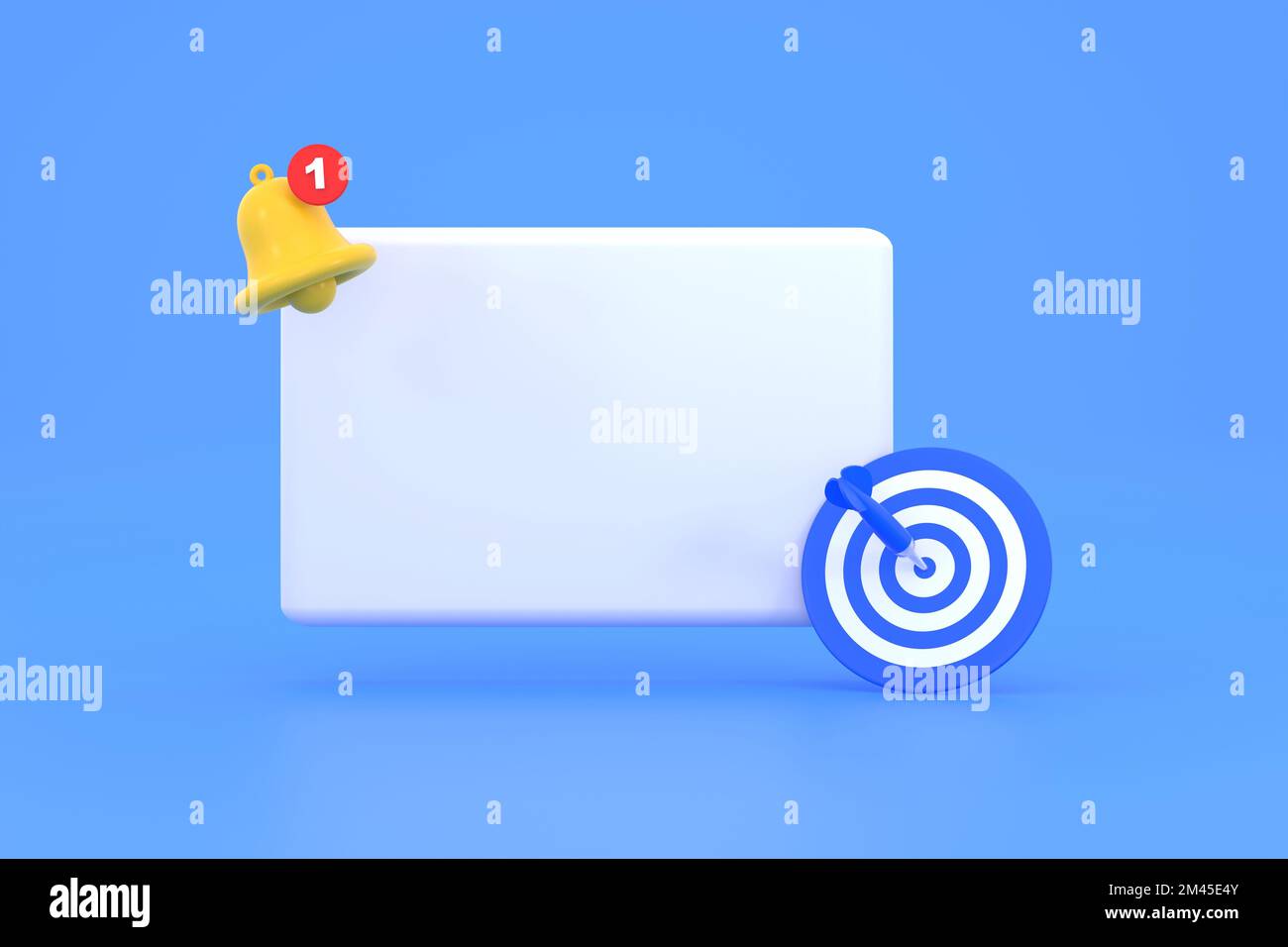 3D. Empty reminder pop up, notification bell icon with darts Stock ...