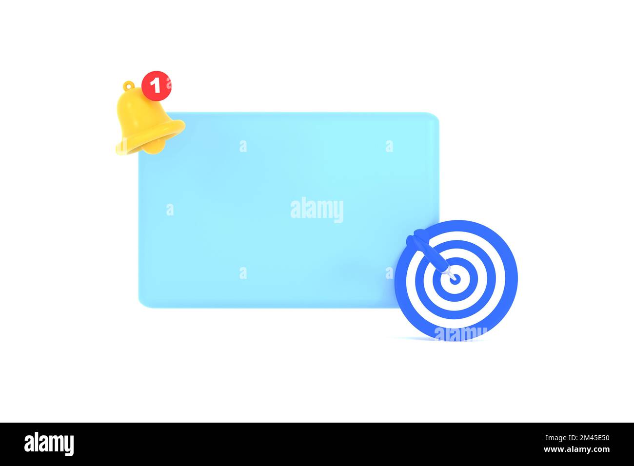 3D. Empty reminder pop up, notification bell icon with darts Stock ...