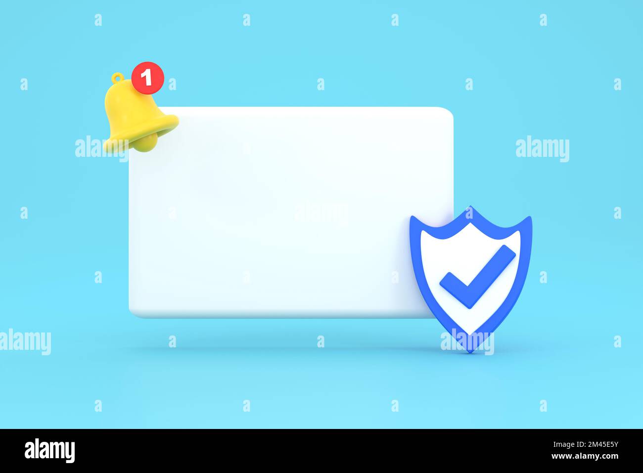 3D. Empty reminder pop up, notification bell icon with shield check ...