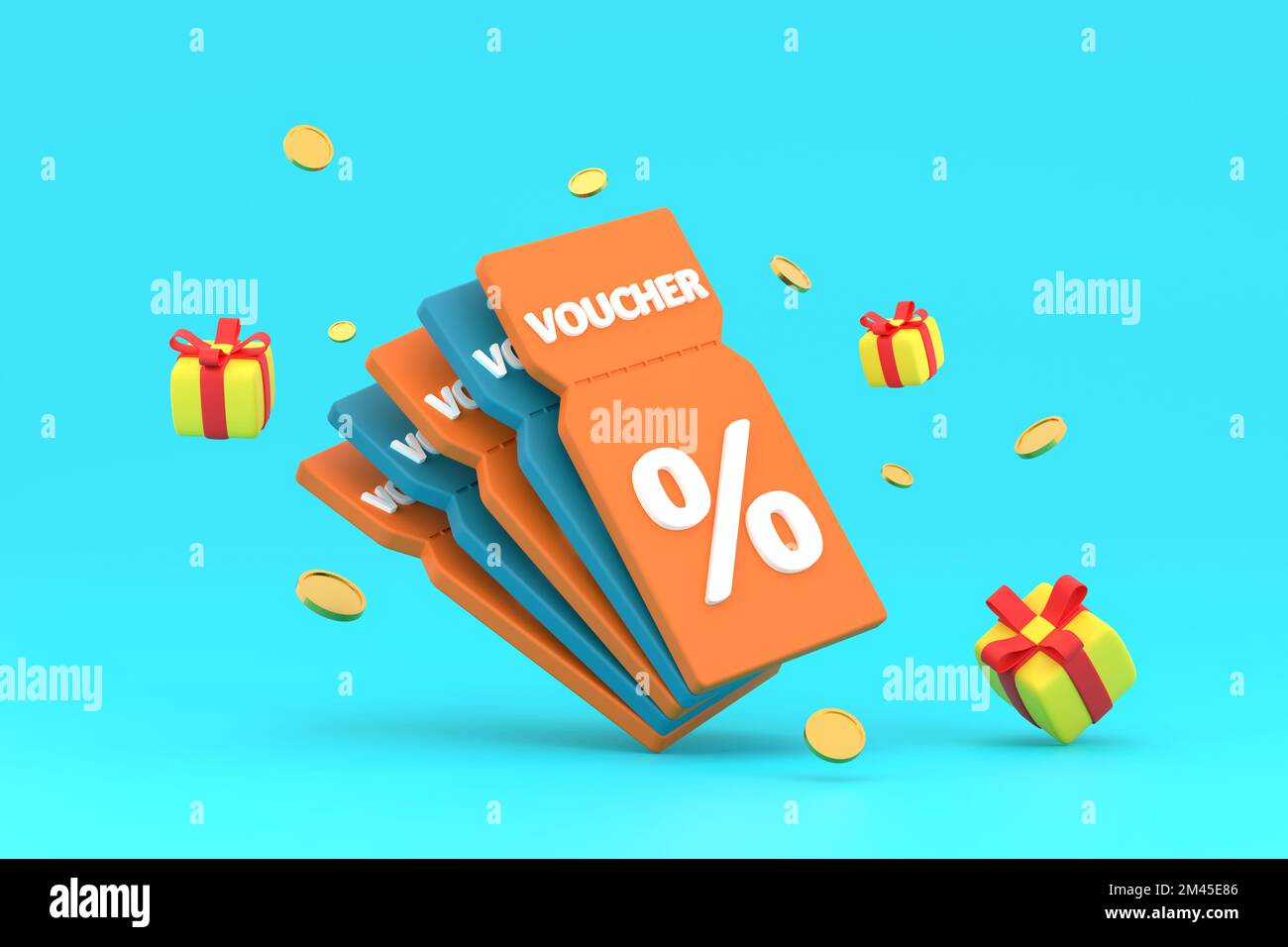 3D. discount coupon with percentage sign with coins and gift box ...