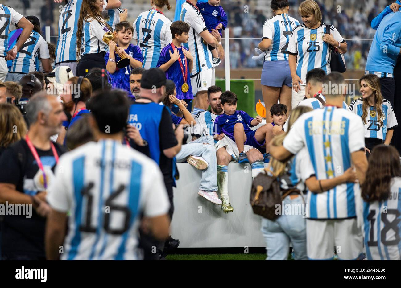 Doha, Qatar. 18th Dec, 2022. Lionel Messi (Arg) celebrates the WorldCup ...