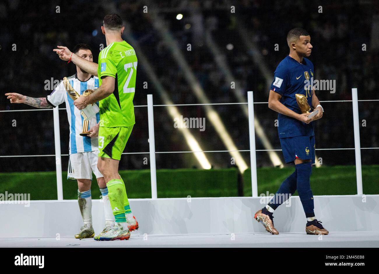 Doha, Qatar. 18th Dec, 2022. Lionel Messi best player, Goalkeeper Emiliano Martinez of Argentina ...