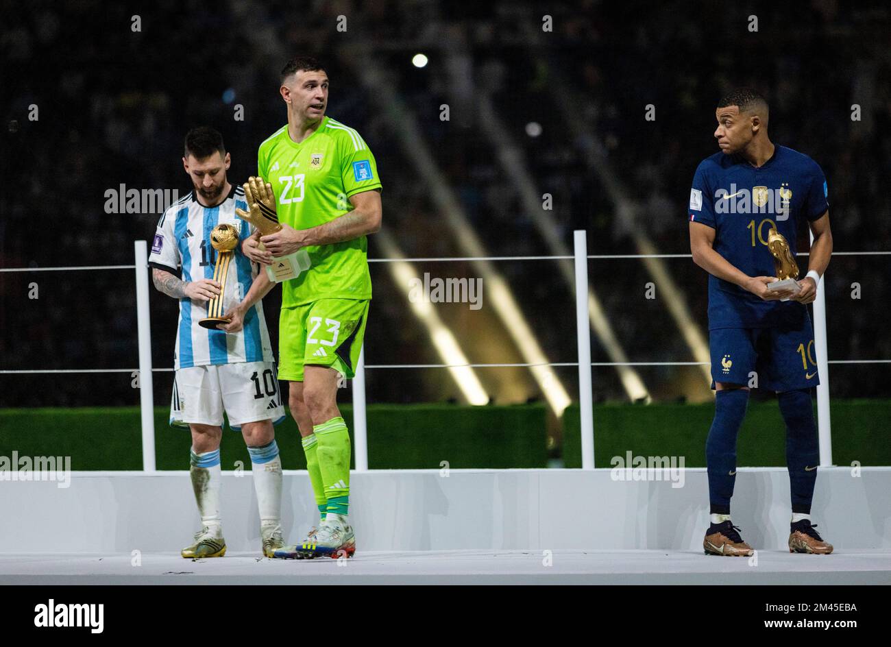 Doha, Qatar. 18th Dec, 2022. Lionel Messi best player, Goalkeeper Emiliano Martinez of Argentina ...