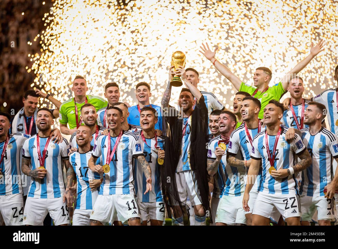 Doha, Qatar. 18th Dec, 2022. Lionel Messi of Argentina lifts the FIFA ...