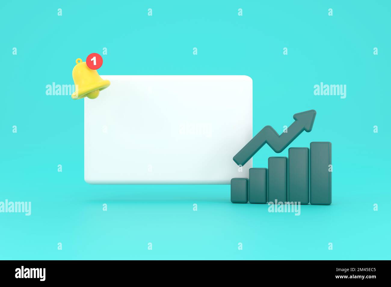 3D. Empty reminder pop up, notification bell icon with graph Stock ...