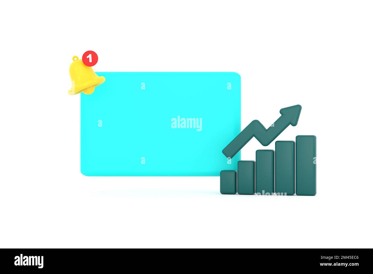 3D. Empty reminder pop up, notification bell icon with graph Stock ...