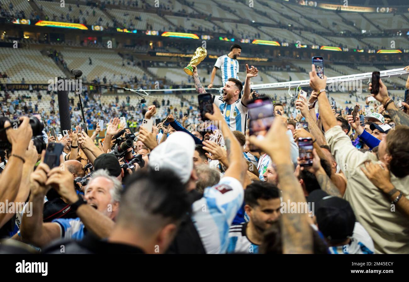 Doha, Qatar. 18th Dec, 2022. Lionel Messi (Arg) celebrates the World ...