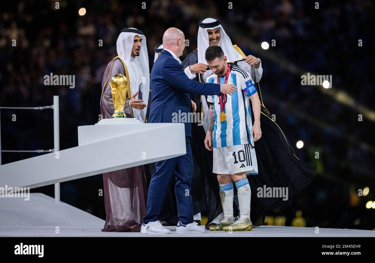 Doha, Qatar. 18th Dec, 2022. Lionel Messi of Argentina is presented ...