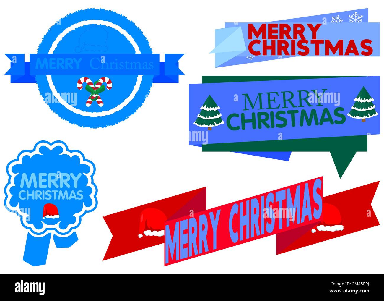 Set of ribbon with Merry Christmas text. Banner template. Label sticker ...