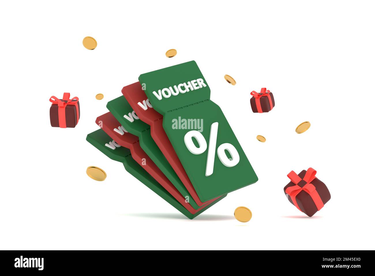 3D. discount coupon with percentage sign with coins and gift box ...