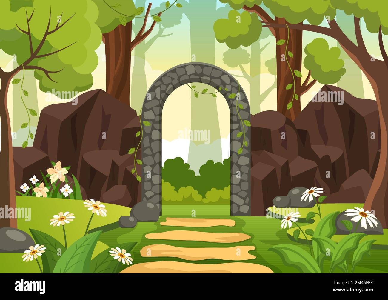 Portal with Summer Landscape Stone Arch Entrance to Public Park, Green ...