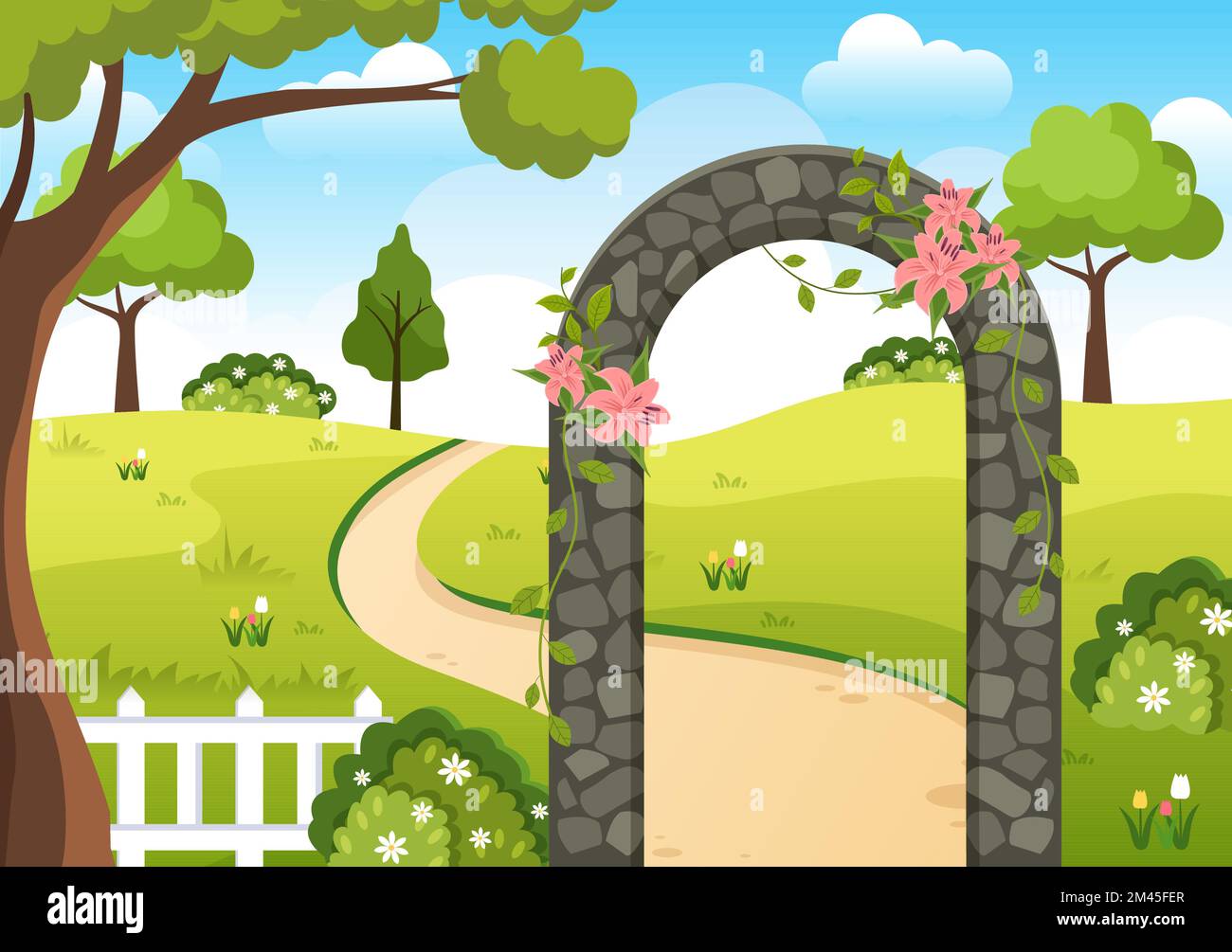 Portal with Summer Landscape Stone Arch Entrance to Public Park, Green ...